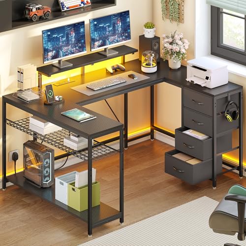 YITAHOME 158×100 cm Corner Desk with Drawers, Reversible L Shaped ...