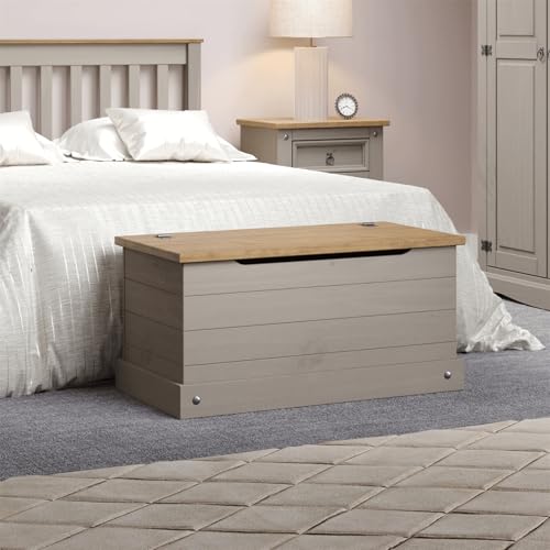 Home Source Corona Solid Pine Ottoman Single Bedding Box Toy Chest ...
