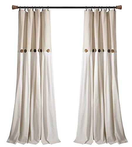 "Lush Decor Linen Button Window Curtain Panel, Single, 40"" W x 84"" L ...