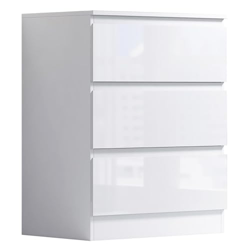 FWStyle Large 3 Drawer Chest Bedroom Furniture Deep Drawers in White ...