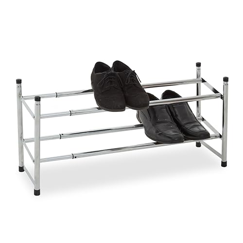 Premier Housewares Extendable Shoe Rack - Two Tier Shoe Stand - Angled ...