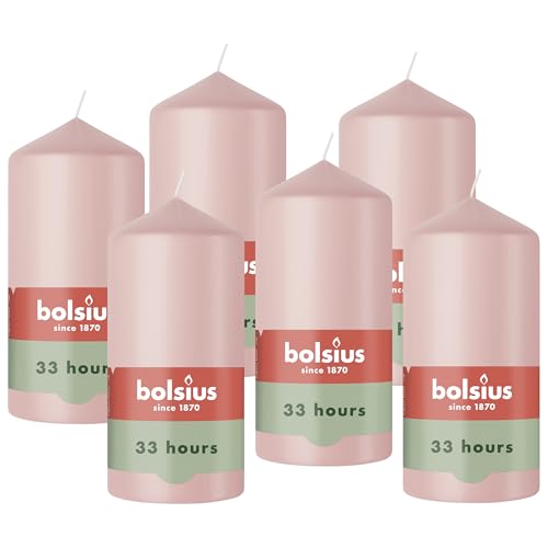 Bolsius - Pillar Candle - Light Pink - 12 cm - 6 Pieces - Burning time ...