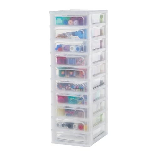 Iris Ohyama Plastic Storage Drawers Unit, 10 Shallow Drawers, Frosted ...