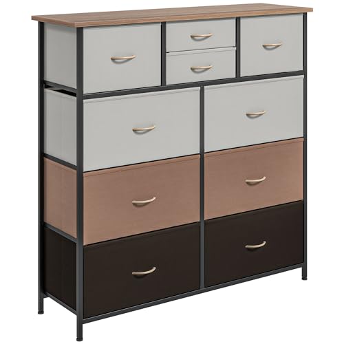 HOMCOM Chest of Drawers for Bedroom, Fabric Dresser, 10 Drawer Storage ...