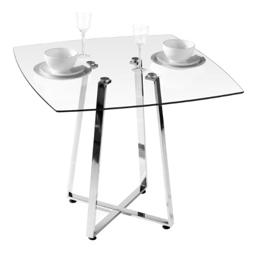 Premier Housewares Square Glass Dining Table - Chrome Legs, H76 x W90 x ...
