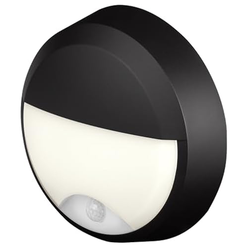 4lite Pylus Outdoor Round Wall Light (Black) 660lm Motion Sensor ...