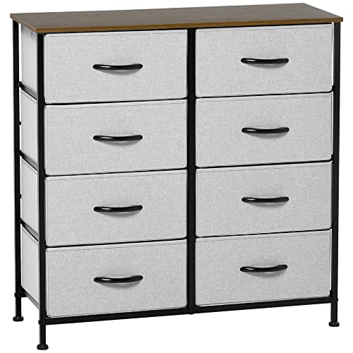 HOMCOM Fabric Chest of Drawers, Industrial Bedroom Dresser with 8 ...