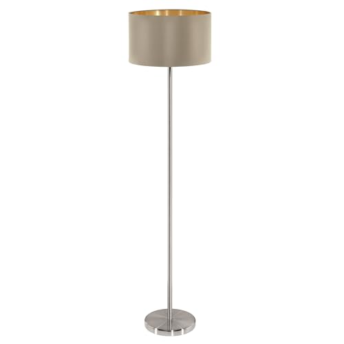 Eglo Maserlo Floor Lamp, Nickel Matt Steel, Golden and Taupe Coloured ...