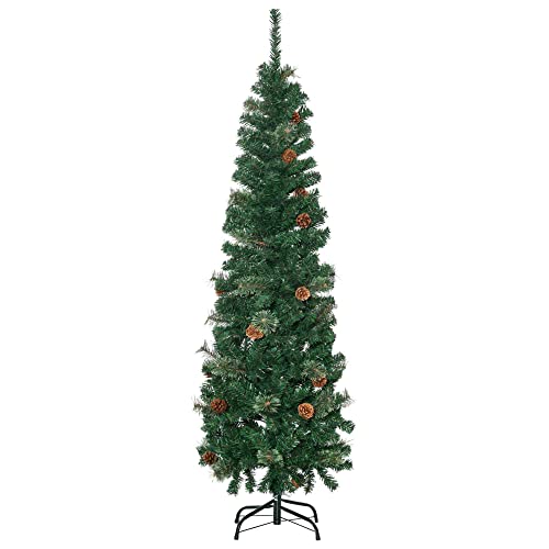 HOMCOM 5.5FT Tall Pencil Slim Artificial Christmas Tree with Realistic ...
