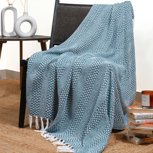 RAJRANG Teal Blue Throw Blanket for Sofa and Couch Soft Cotton ...