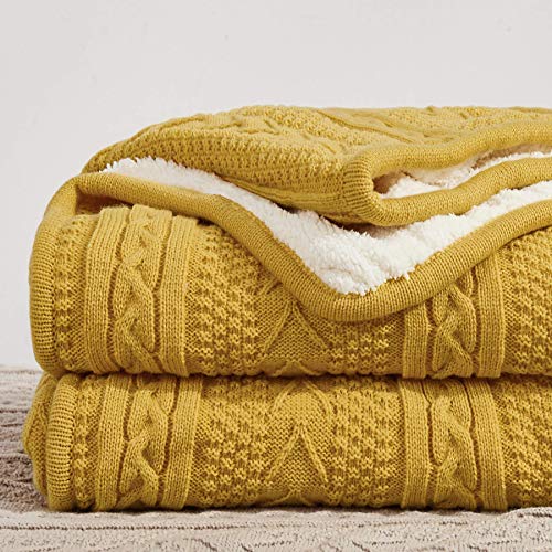Longhui bedding Mustard Yellow Sherpa Throw Blanket - Thick, Soft, Big ...