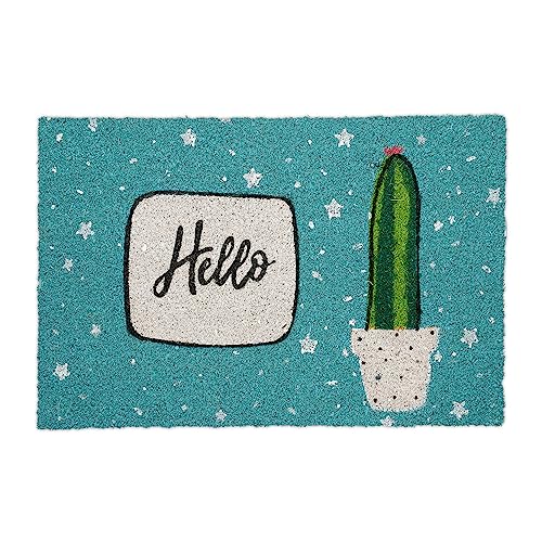 Relaxdays Coir Doormat, Cactus Design, Non-Slip Welcome Mat, 60 x 40 cm ...