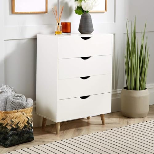 Home Source Chest of 4 Drawers Bedroom Storage Cabinet, Solid Wood Legs ...