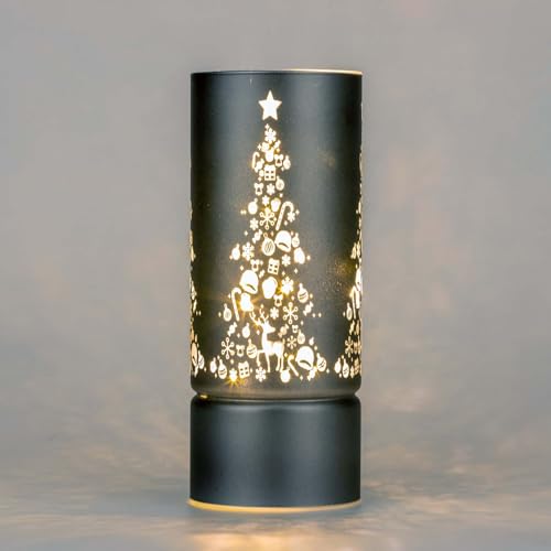 22cm Christmas Decorated Vase Table Lamp Etched Glass Tube Xmas Grey ...