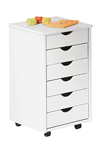 Dmora Office Chest six Drawers on Wheels, White, cm 36 x 65 x 40 by ...