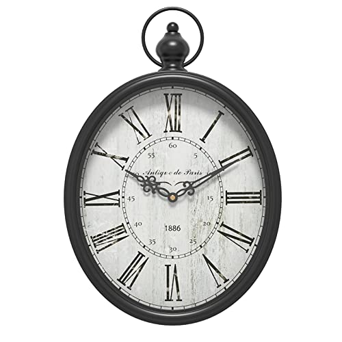 "Menterry Oval Retro Wall Clock, Rustic Vintage Style, Black Antique ...