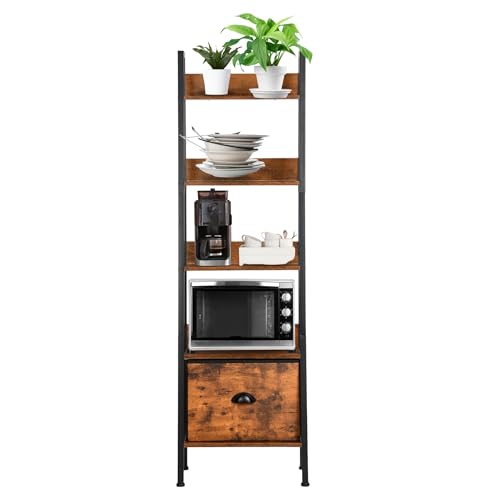 FurnitureR 5-Tier Ladder Shelf, Ladder Bookshelf with Removable Drawer ...