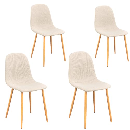 FurnitureR Modern Dining Chairs Set of 4, Cream Fabric Upholstered ...