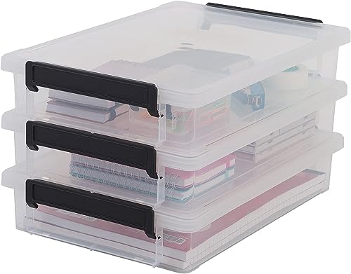Iris Ohyama A4 Plastic File Storage Box, 4L, Set of 3, Clear, Latching ...