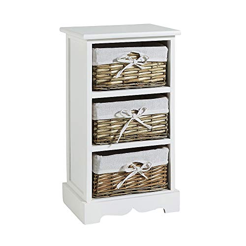 Home Source Bedroom Wooden Storage Unit, Woven Willow Wicker Baskets, 3 ...