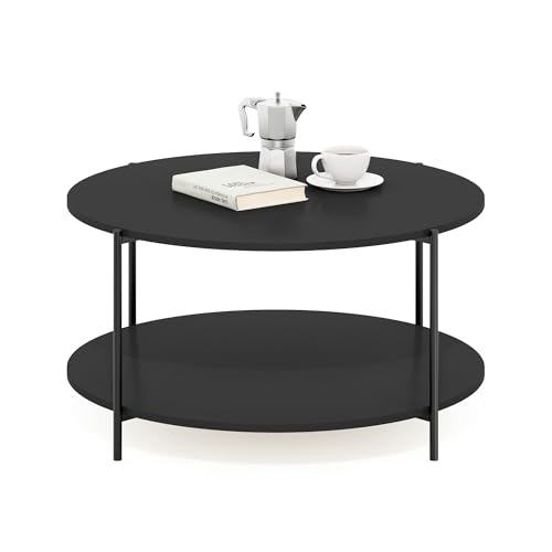 Furinno BESI Coffee Table, 2-Tier Round Modern Coffee Table with Metal ...