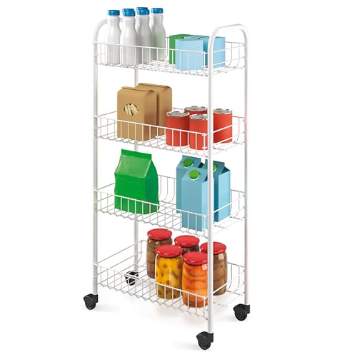 Metaltex Pisa 4-Tier Trolley with Wheels - Multipurpose Storage Cart ...