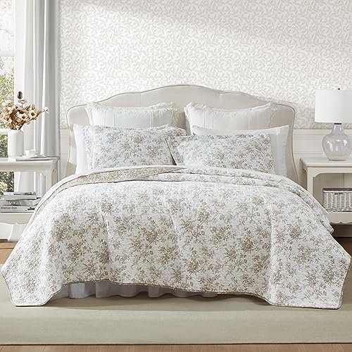 Laura Ashley - King Quilt Set, Reversible Floral Cotton Bedding with ...