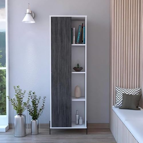 Home Source Bookcase Cupboard, 4 Tier Shelving Unit, 8 Shelves,Grey Oak ...