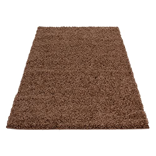 Mynes Home Deep-Pile Shaggy Rug, Plain Brown, 160 x 220 cm, Easy-Care ...