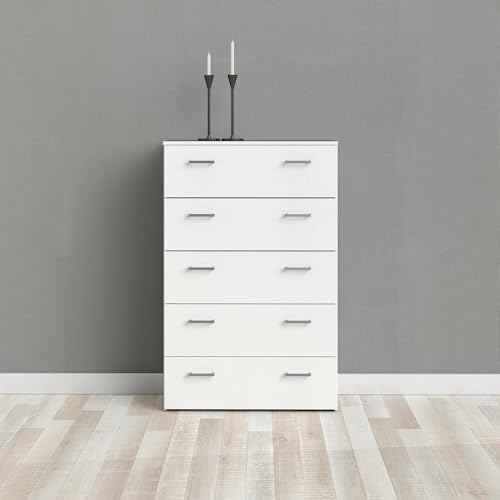 Dmora - Chest of drawers with five drawers with handles, white color ...