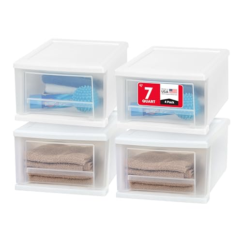IRIS USA 7 Qt. Plastic Stackable Storage Drawers, Small, 4 Pack, Multi ...