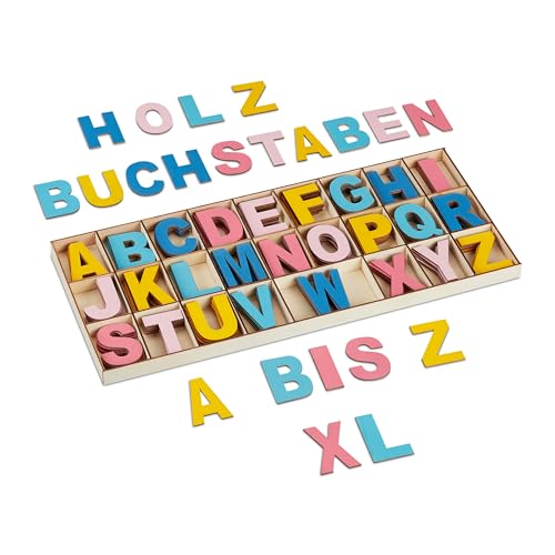 Relaxdays Wooden Letters Set, 208 pcs, Uppercase A-Z, with Convenient ...