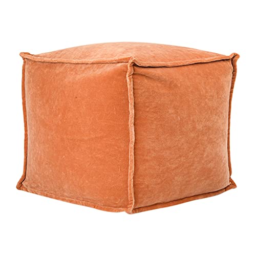 Main + Mesa Square Velvet Pouf Boho Floor Ottoman with Knife-Edge Detail, Terracotta by Amazon ...