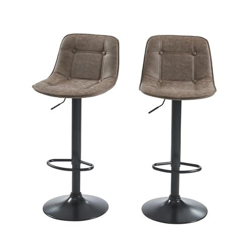BAÏTA Tom Bar Stools Set of 2 Brown PU with Black Metal Base by Amazon ...