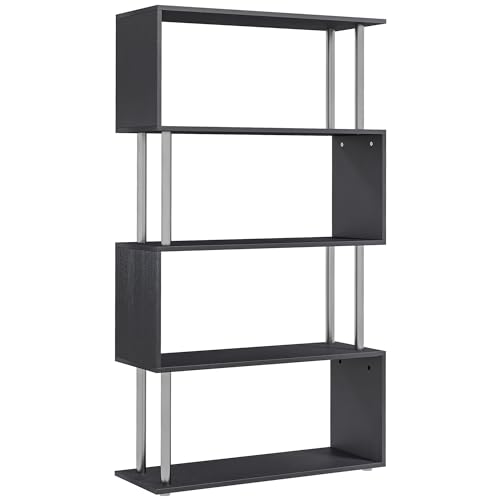 HOMCOM S Shape Bookcase, 5 Tiers Bookshelf, Modern Freestanding Storage ...