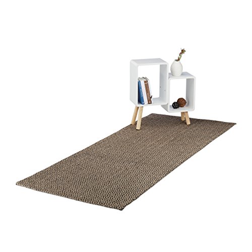 Relaxdays Carpet Runner with Diamond Pattern, Jute Handmade Kitchen Rug ...