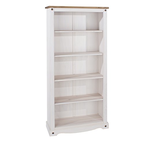 Home Source Solid Pine Wood Large Bookcase, 5 Tier Shelves, Living Room ...