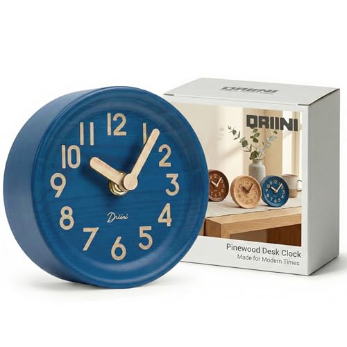 Driini Wooden Analog Desktop Clock – 4.3 in. Decorative Pinewood Clock ...