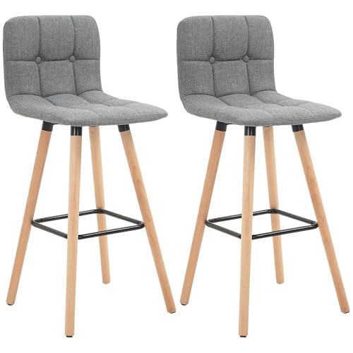 HOMCOM Breakfast Bar Stool Set of 2 Armless Button-Tufted Counter ...