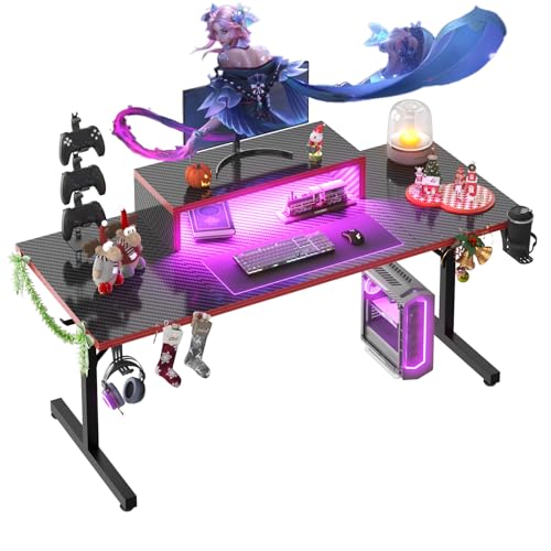 Devoko Gaming Desk With LED,Gaming Desks With Monitor Stand, Carbon ...