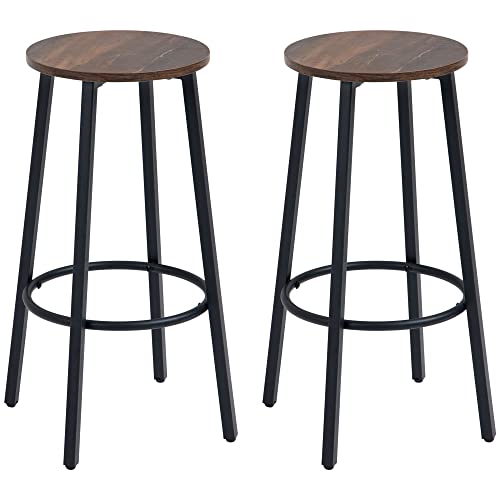 HOMCOM Bar Stools, Set of 2 Kitchen Breakfast Stools with Sturdy Steel ...
