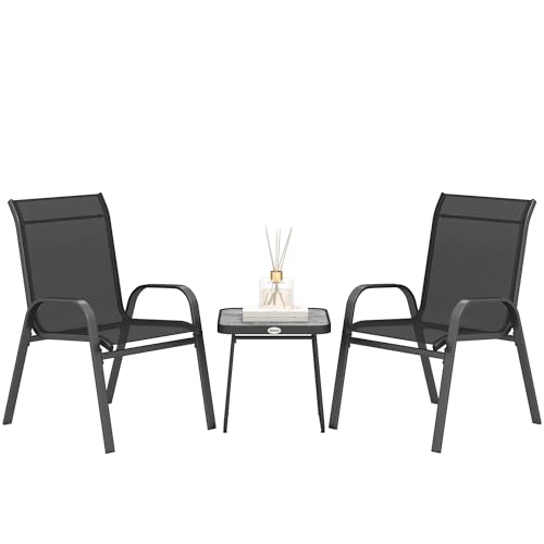 Outsunny 3 Pieces Outdoor Bistro Set, Patio Stackable Armchairs with ...