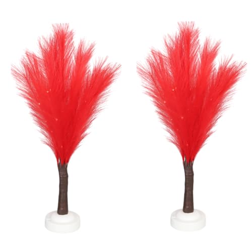 SHATCHI 2Pcs - 70cm Red Feather Tree Table Lamp Warm White LEDs Lighted ...