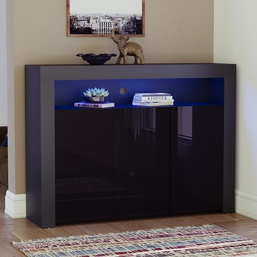 Vida Designs Nova 3 Door Modern LED Sideboard in Black, RGB Lights ...