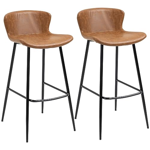 HOMCOM Bar Stools Set of 2, Bar Chairs with PU Leather Upholstery ...