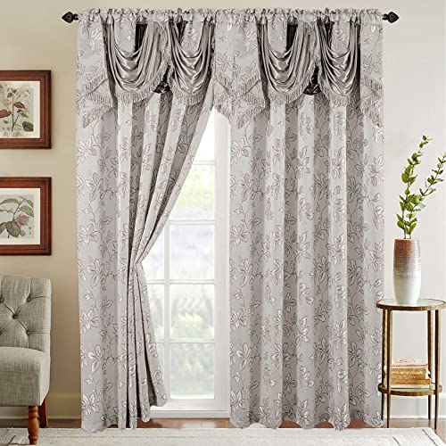 Elegant Comfort Jacquard Look Curtain Panel Set with Attached Waterfall ...