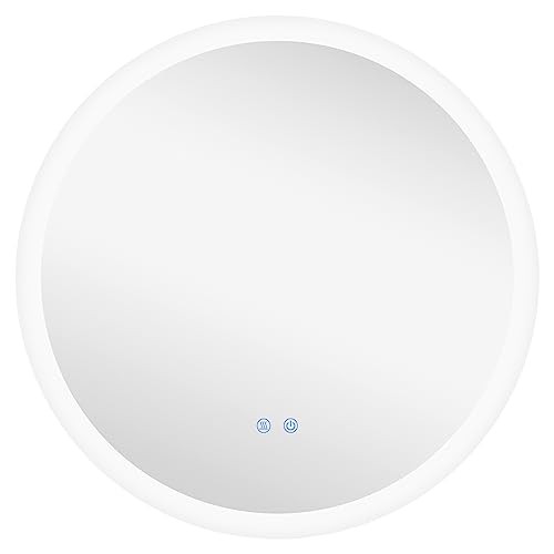 kleankin Round Bathroom Mirror with LED Lights, Wall-Mounted Dimmable ...