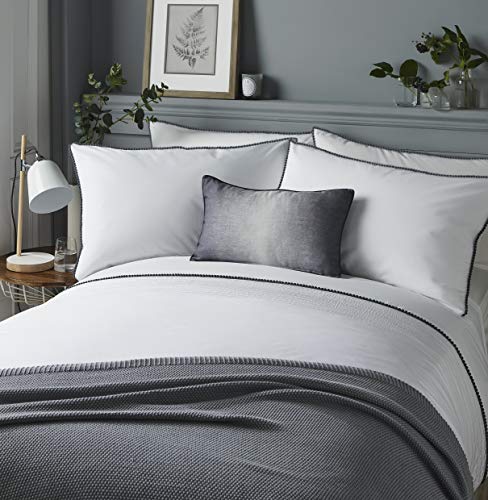 Serene - Pom Pom - Easy Care Duvet Cover Set - Super-King Size - White ...