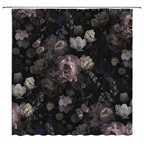"EDOMGNIH Black Floral Shower Curtain Retro Flower Bloosom Rustic Rose ...