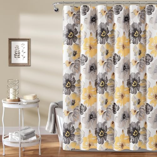 "Lush Decor Leah Floral Shower Curtain, 72"" W x 72"" L, Yellow & Gray ...
